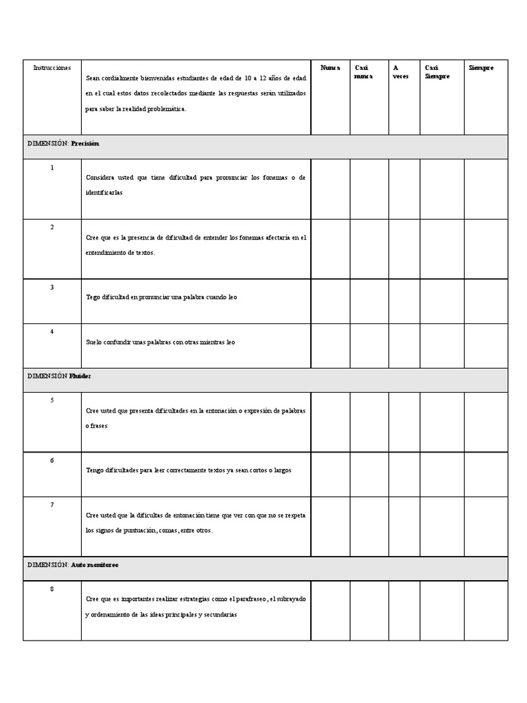 Cuestionario de Comprenciòn Lectora | PDF | Comprensión lectora | Cognición