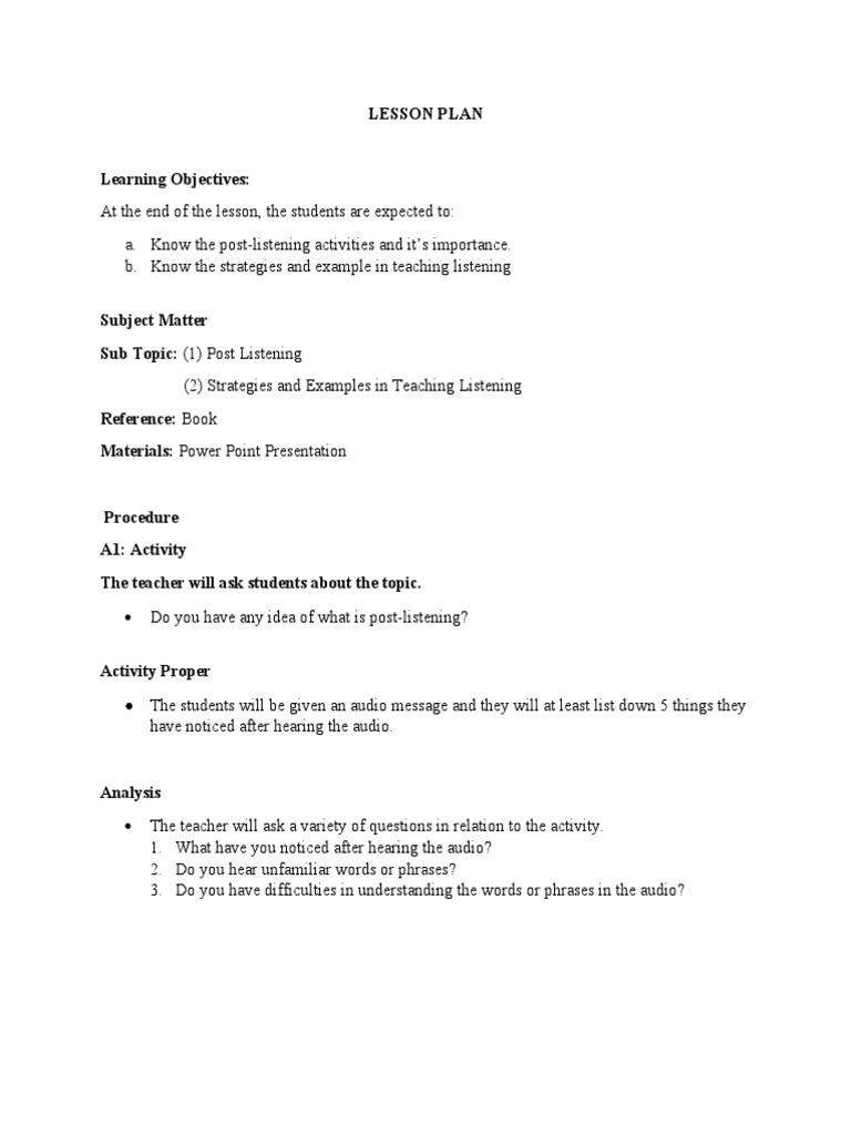 Lesson Plan Example | Download Free PDF | Lesson Plan | Communication