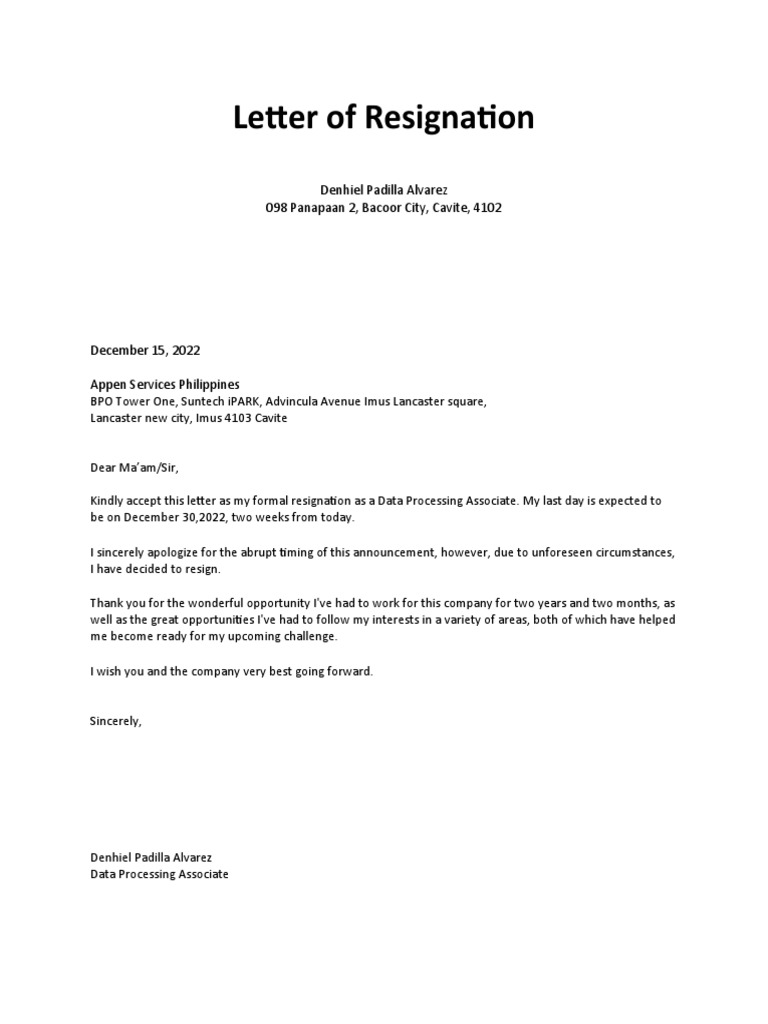 Letter of Resignation | PDF
