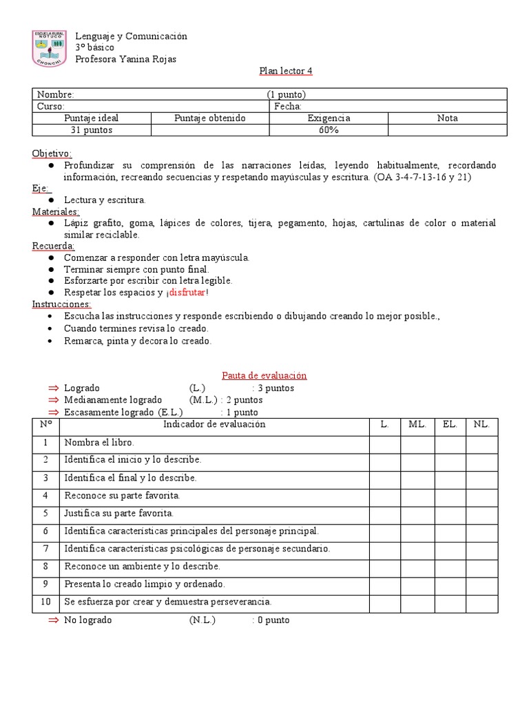 3° Plan Lector 4 | PDF | Escritura | Cognición