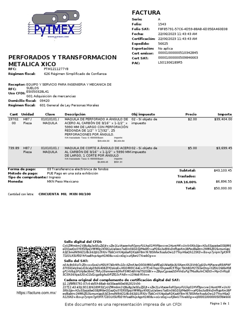 Factura: Este Documento Es Una Representación Impresa de Un CFDI ...