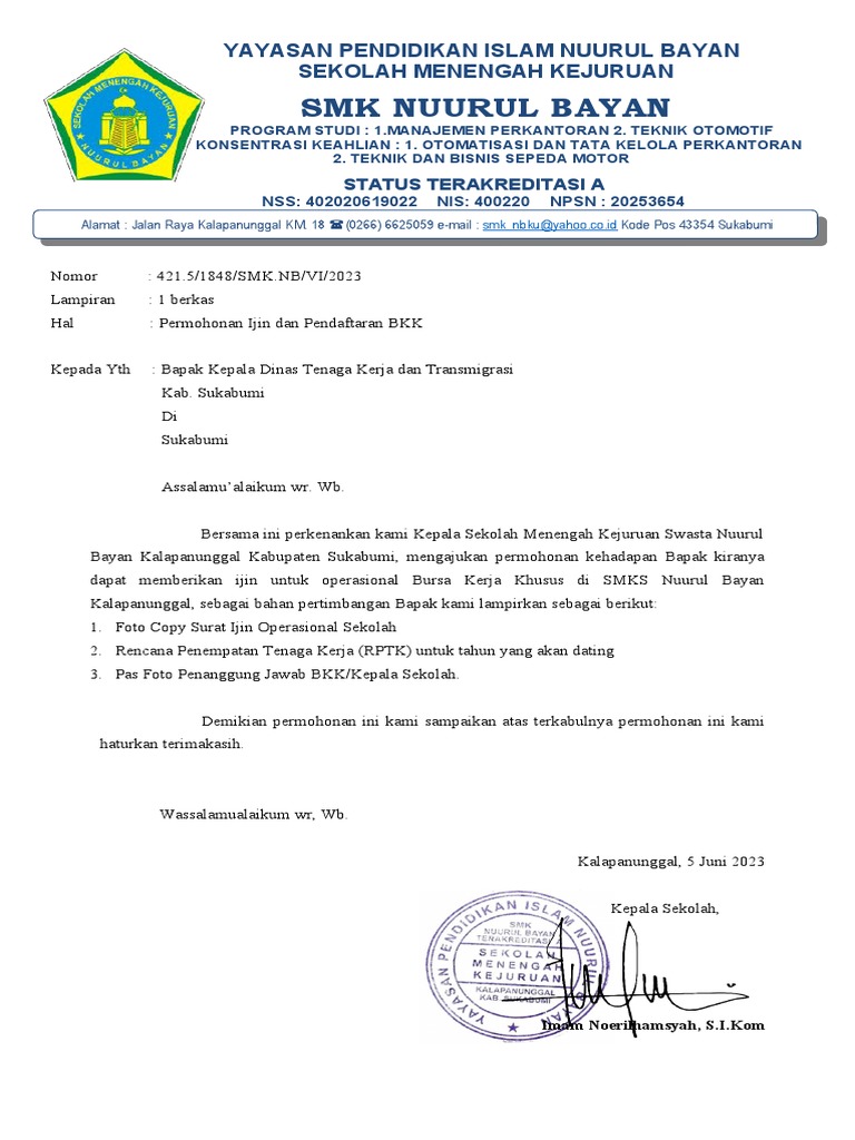 Surat Permohonan Pengajuan Tanda Daftar | PDF