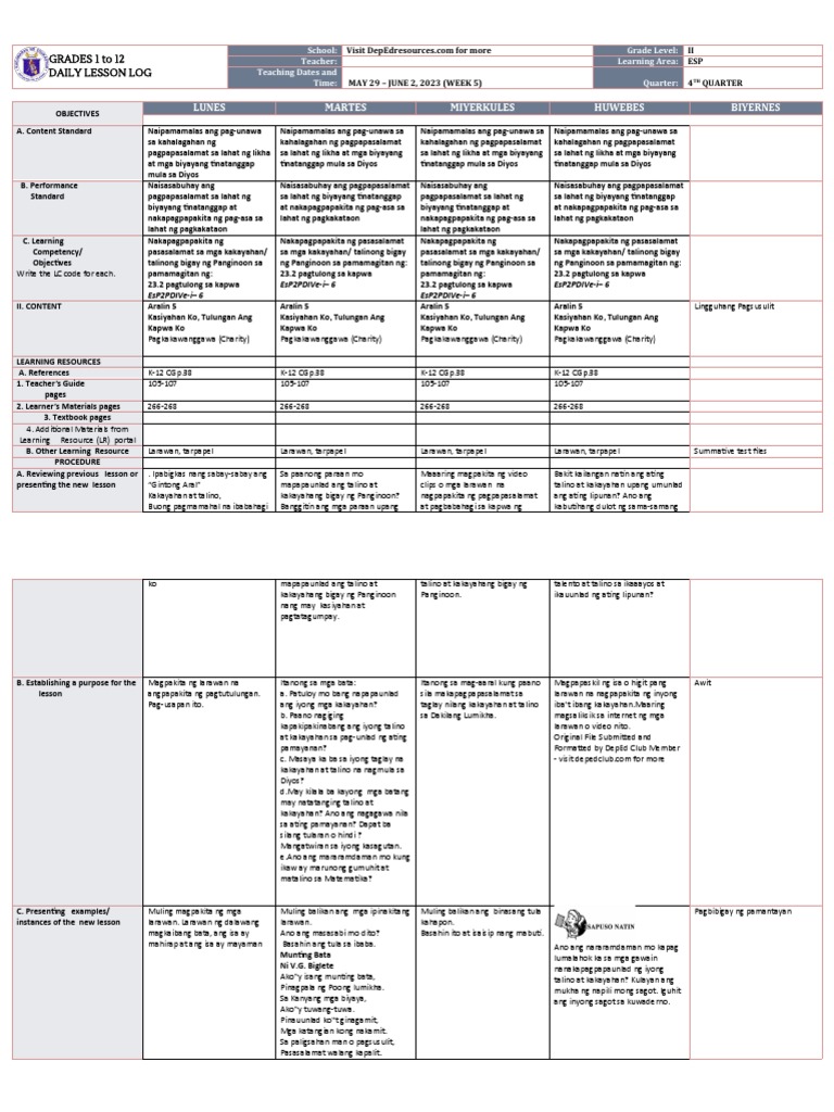 DLL - Esp 2 - Q4 - W5 | PDF