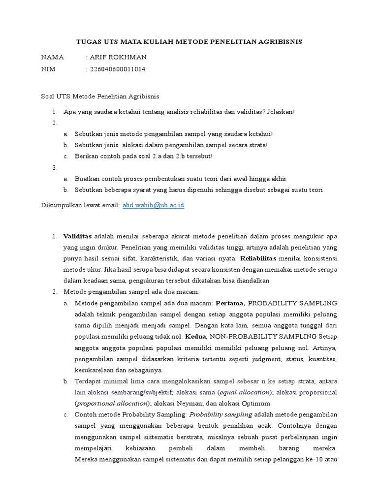 Tugas UTS Metode Penelitian Agribisnis | PDF