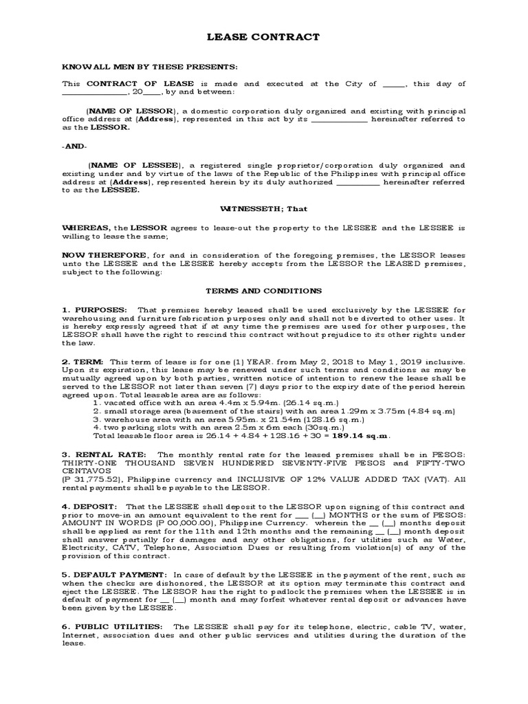 REVISED LEASE CONTRACT - Warehouse | PDF | Lease | Law And Economics