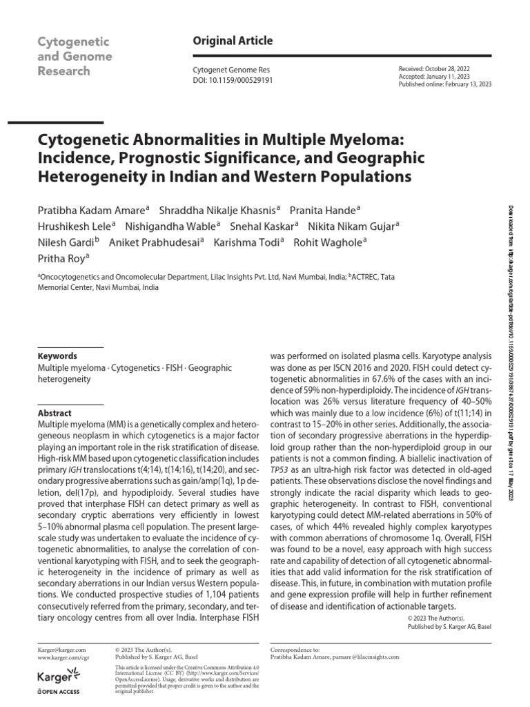 Cytogenetic Abnormalities in Multiple Myeloma: Incidence, Prognostic Significance, and ...