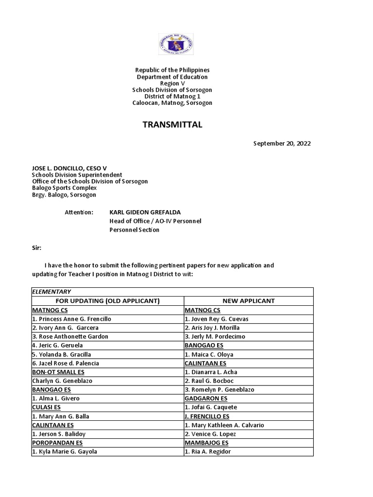 TRANSMITTAL | PDF