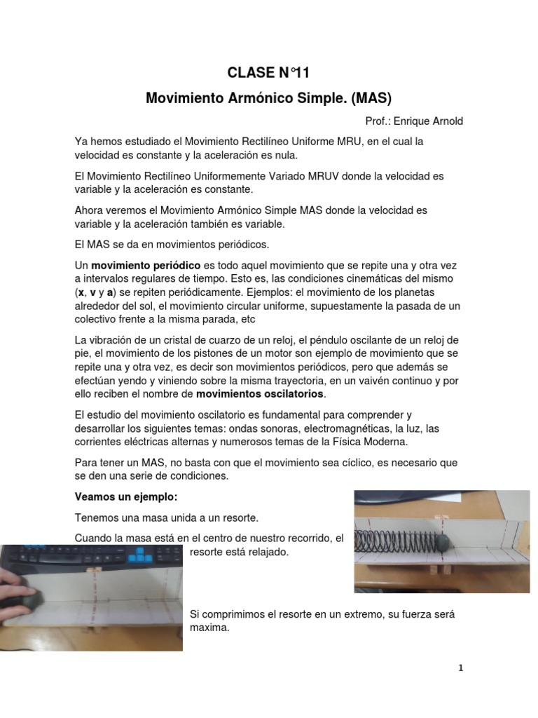 CLASE N°11 Mov Armónico Simple | PDF | Oscilación | Fuerza CLASE N°11 Mov Armónico Simple | PDF | Oscilación | Fuerza