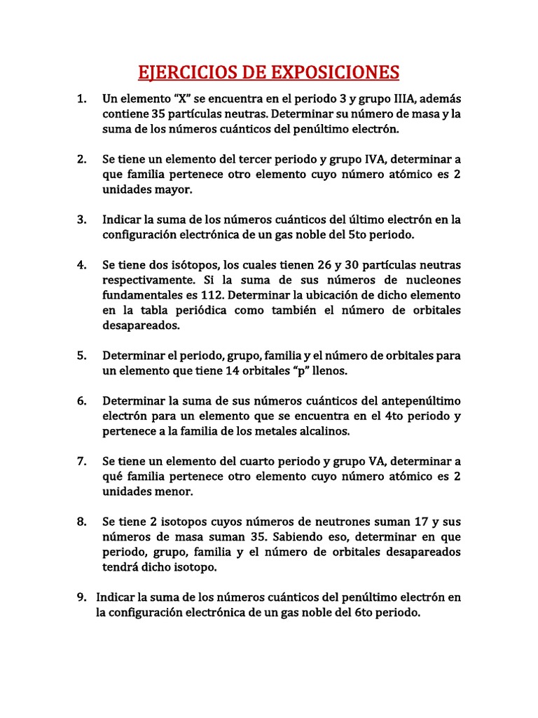 EJERCICIOS DE EXPOSICIONES | PDF | Orbital atómico | Electrón