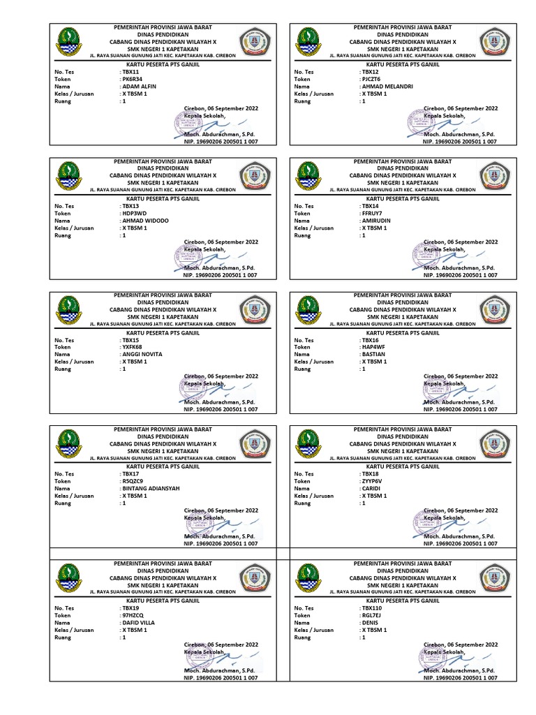 Kartu Pts Word | PDF