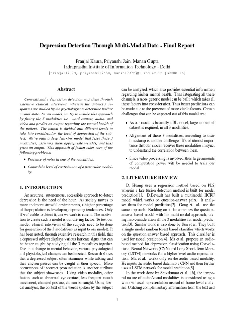 Depression Detection - Final Report | Download Free PDF | Cognitive ...