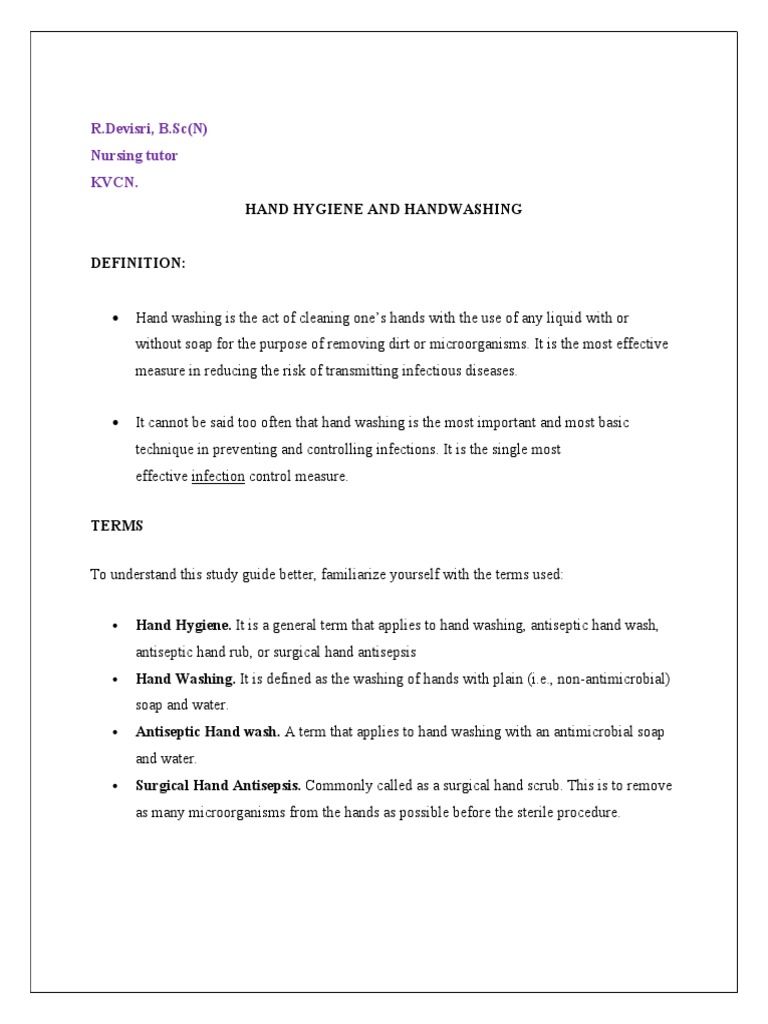 E Notes Hand Hygiene and Handwashing | Download Free PDF | Hand Washing ...