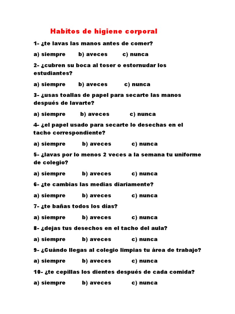 Habitos de Higiene Corporal | PDF