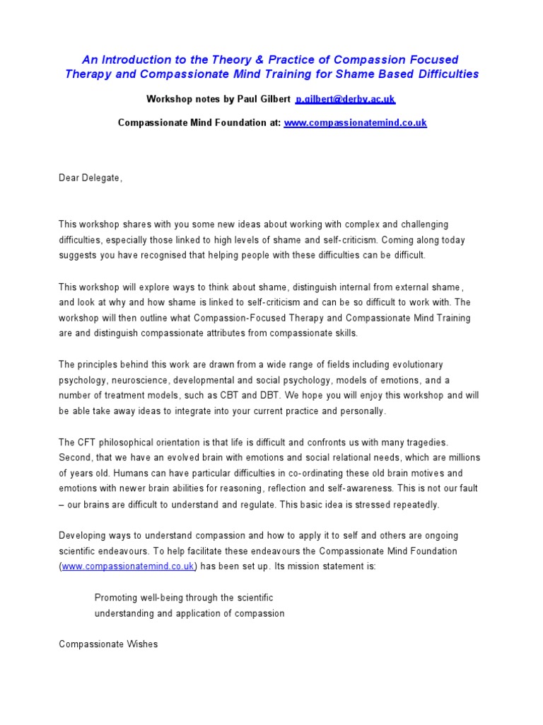 Compassion P Gilbert Handout | PDF | Compassion | Psychological Concepts
