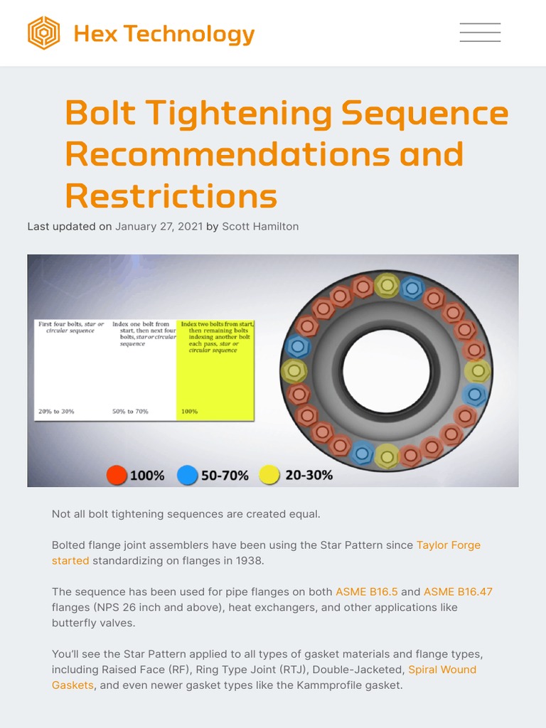 Bolt Tightening Sequence Recommendations and Restrictions - Hex Technology | PDF | Screw ...
