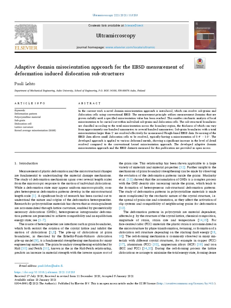 Adaptive Domain Misorientation Approach For The EBSD Measurement, Lehto ... Adaptive Domain Misorientation Approach For The EBSD Measurement, Lehto ...