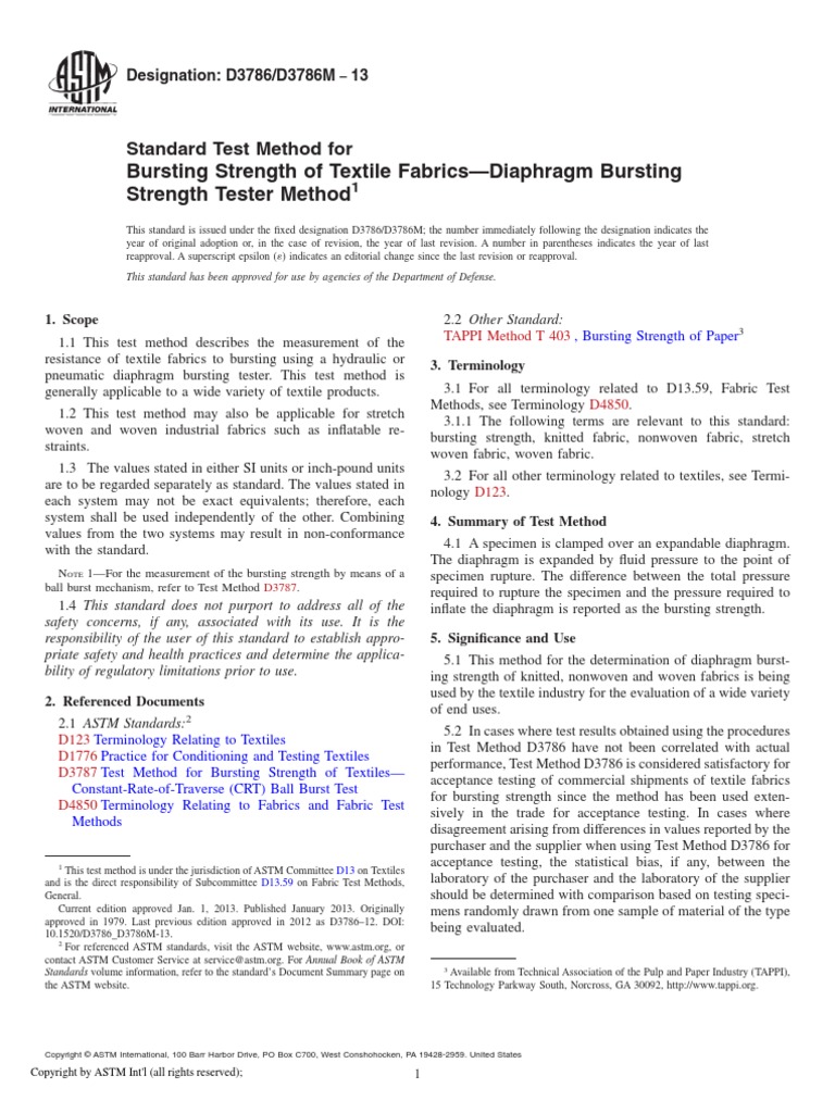 D3786 D3786M 13 - Bursting Strength of Textile Fabrics-Diaphragm ...