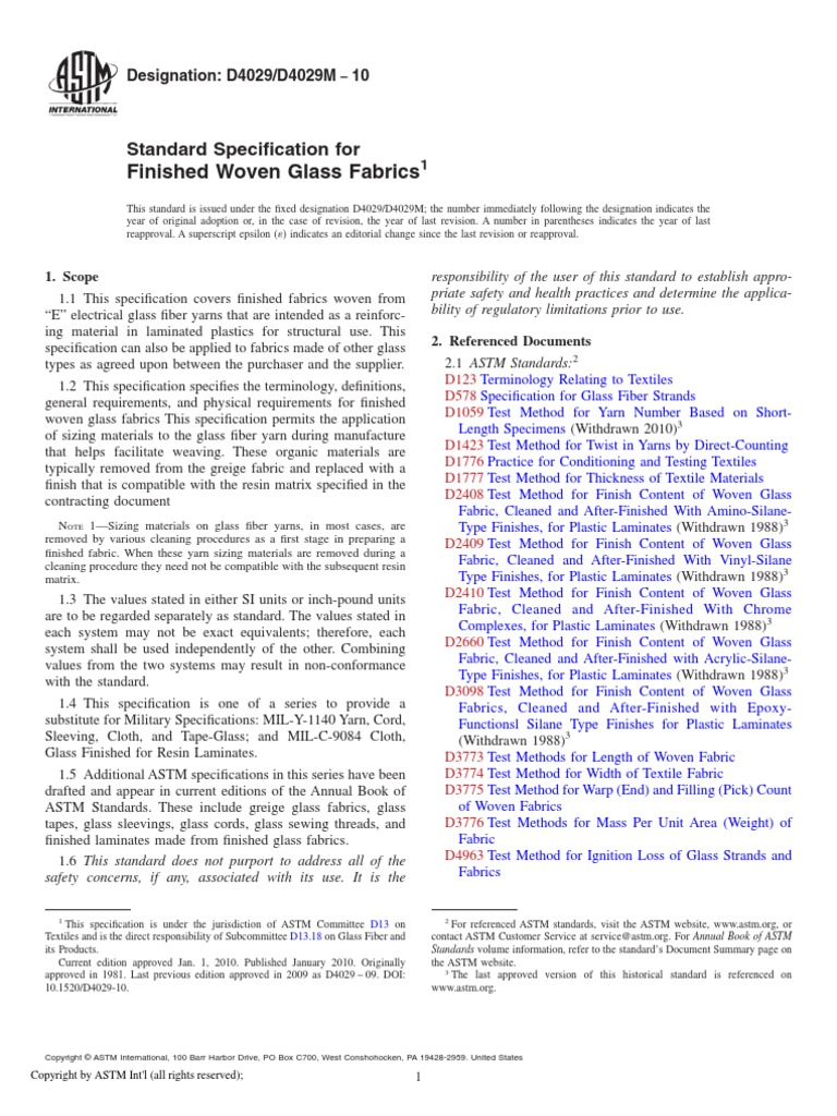Finished Woven Glass Fabrics: Standard Specification For | PDF ...
