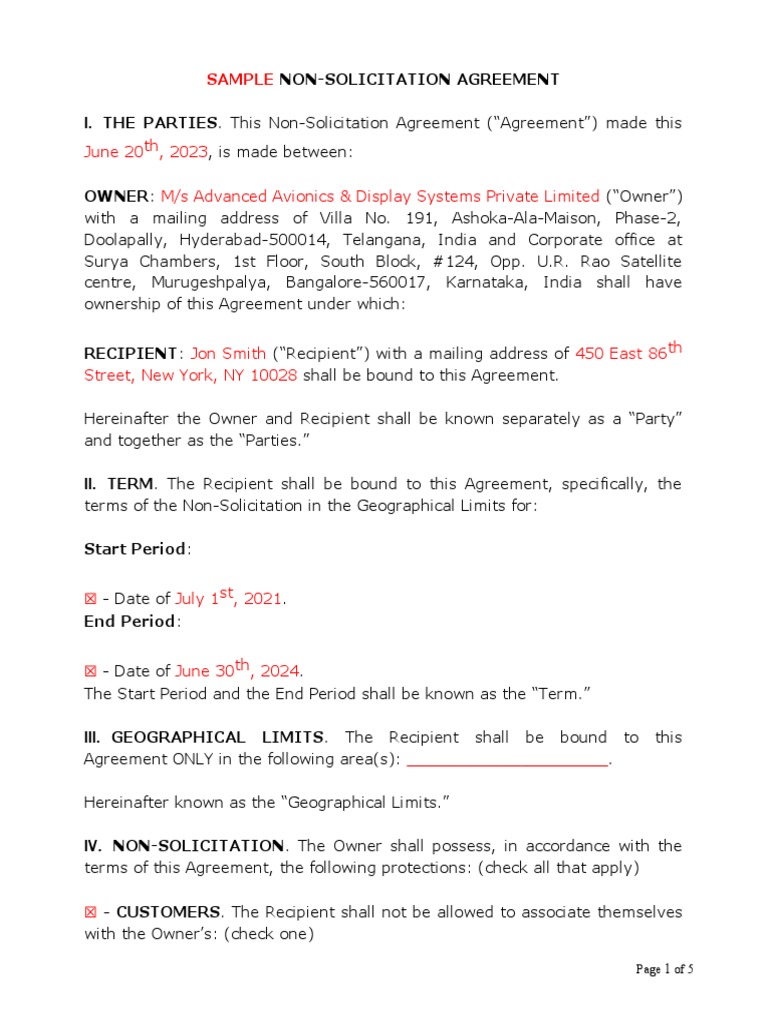 Sample Non-Solicitation Agreement | PDF | Confidentiality | Legal Remedy