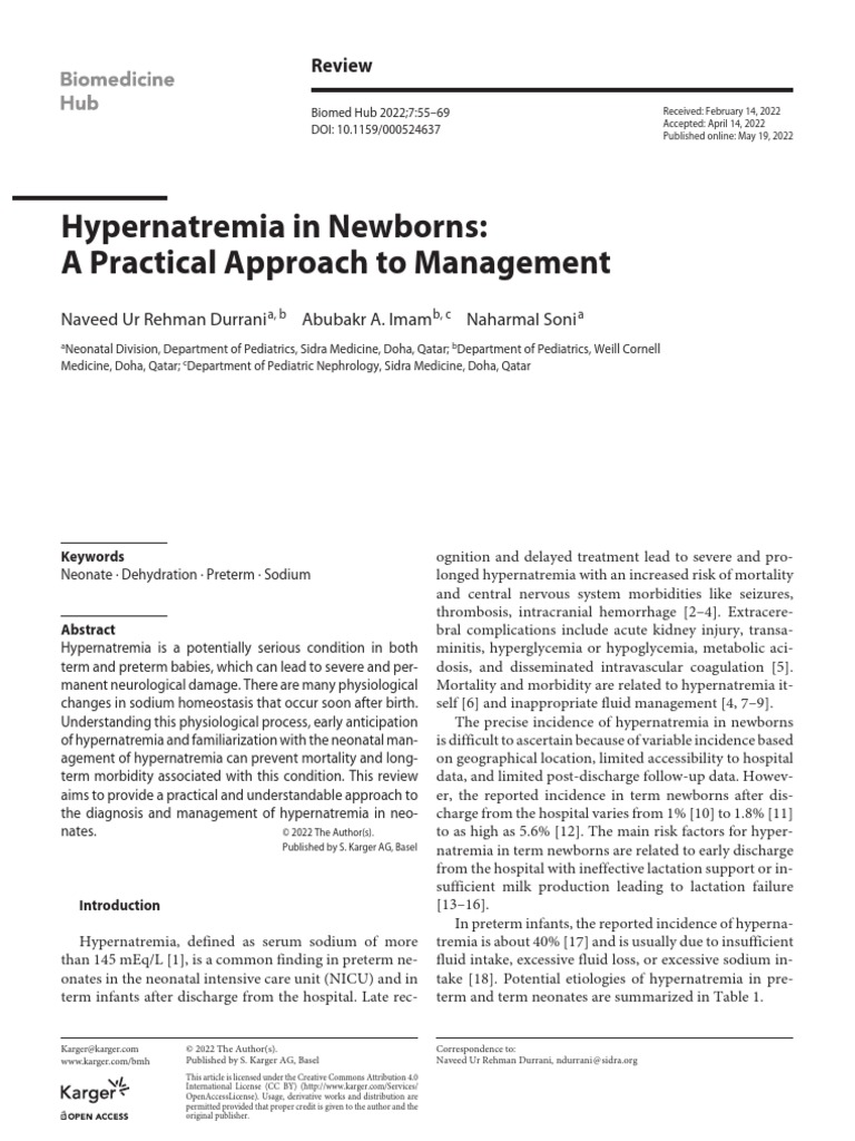Hypernatremia in Newborns A Practical Approach To Management | PDF ... Hypernatremia in Newborns A Practical Approach To Management | PDF ...