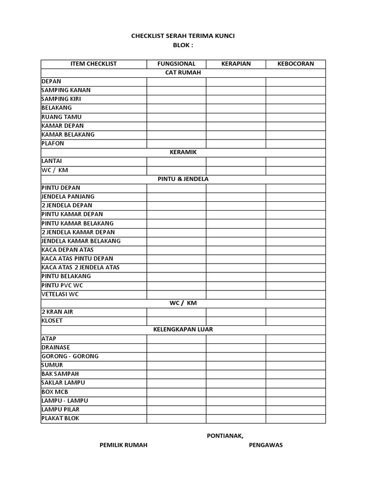 Checklist Rumah | PDF