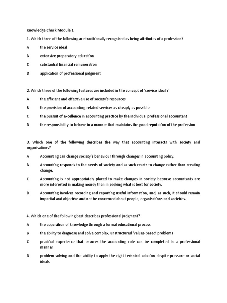 Knowledge Check Module 1 | PDF | Accounting | Profession