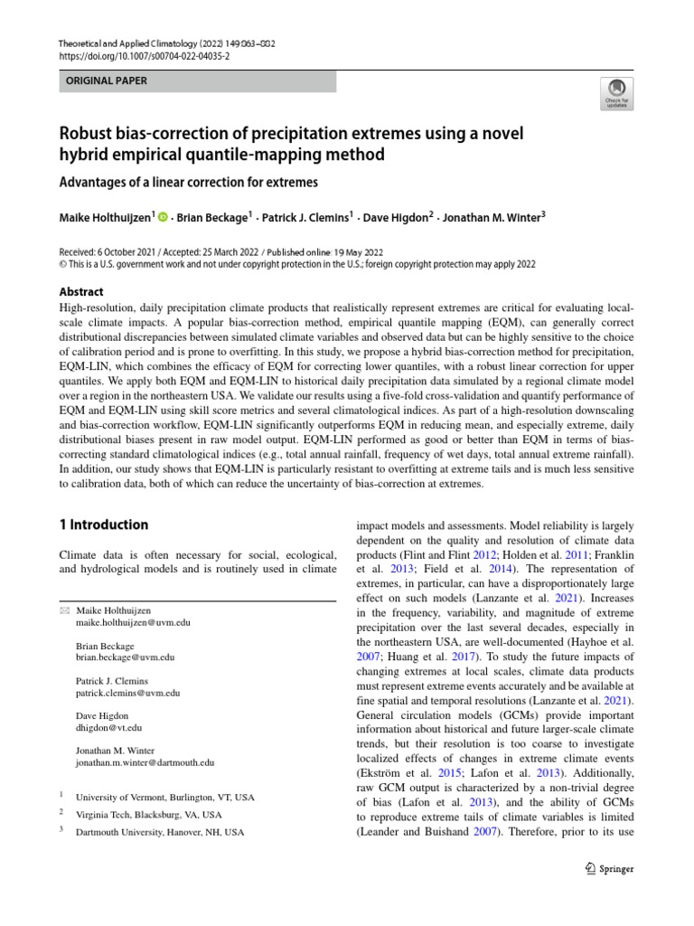 Robust Bias-Correction of Precipitation Extremes Using A Novel Hybrid Empirical Quantile-Mapping ...
