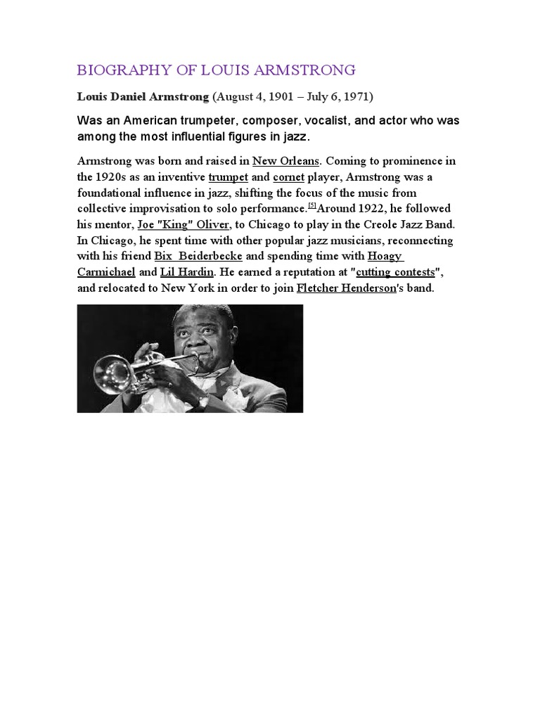 Louis Armstrong: A Jazz Icon's Biography | PDF