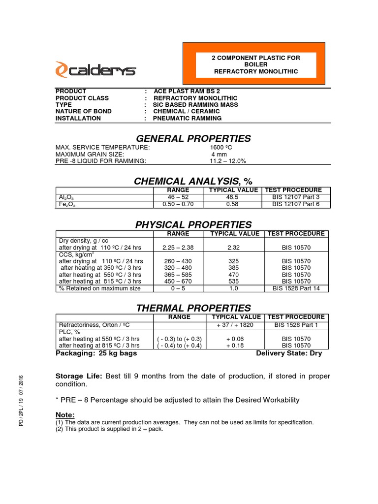 Ace Plast Ram Bs2 | PDF | Refractory | Physical Sciences