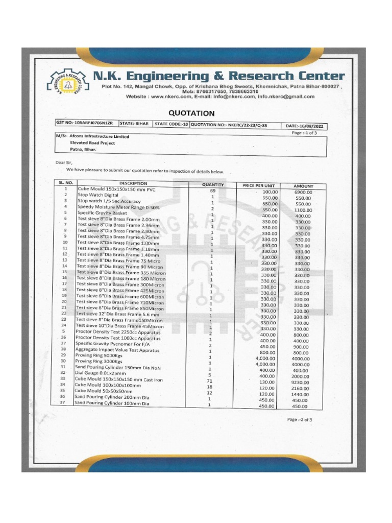 Quotation Calibration of Lab Euipment | PDF