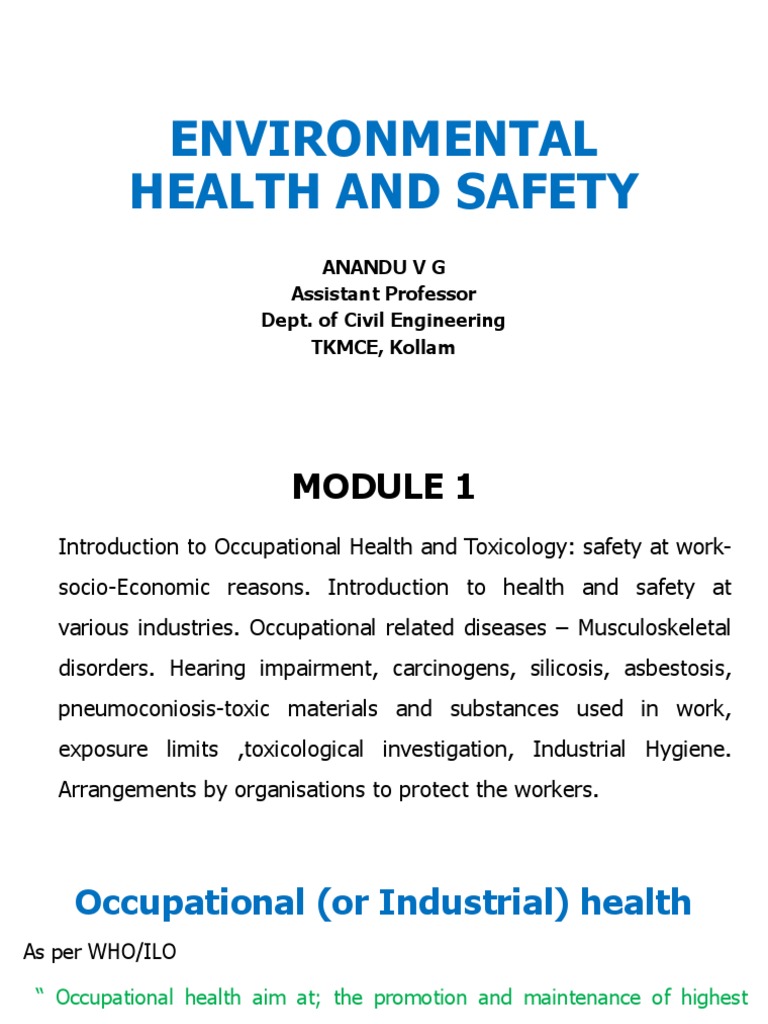 ENVIRONMENTAL HEALTH AND SAFETY Module 1 To Students | PDF | Occupational Hygiene | Occupational ...
