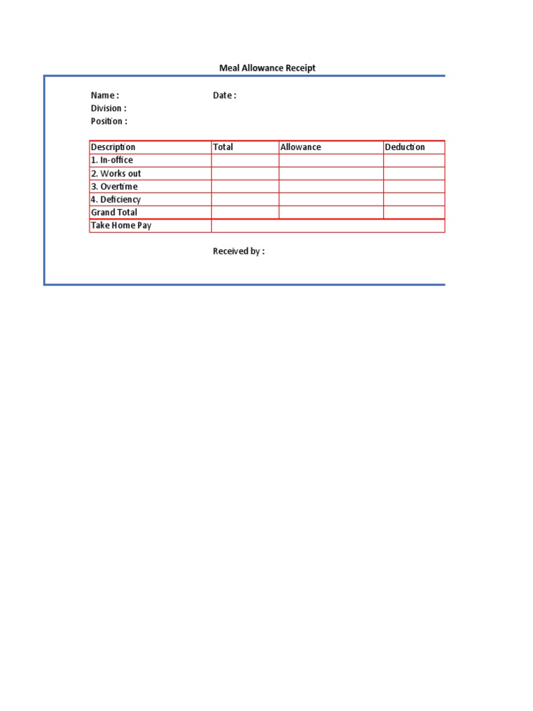 Meal Allowance Receipt Template | PDF | Finance & Money Management