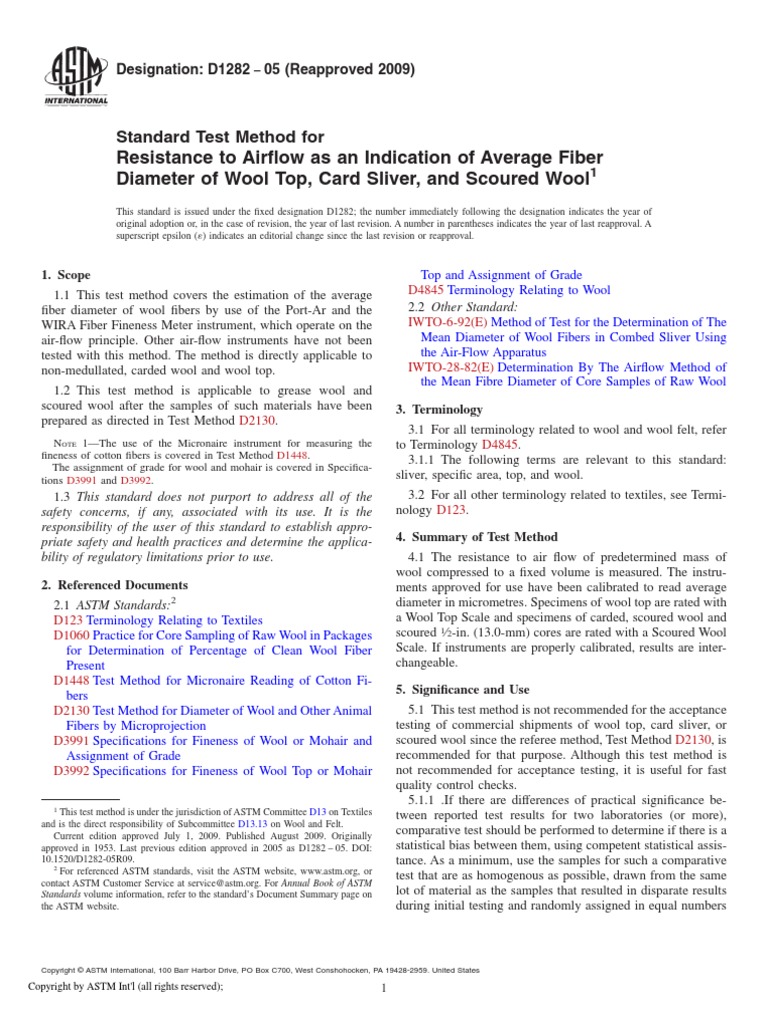 D1282 05 (Reapproved 2009) | PDF | Calibration | Wool