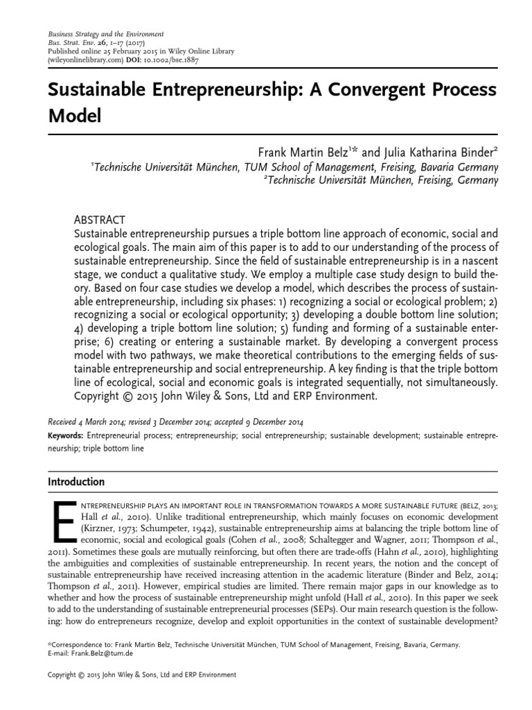 Sustainable Entrepreneurship A Convergent Process Model | PDF ...