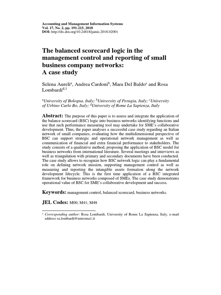 The Balanced Scorecard Logic in The Management Control and Reporting of ... The Balanced Scorecard Logic in The Management Control and Reporting of ...