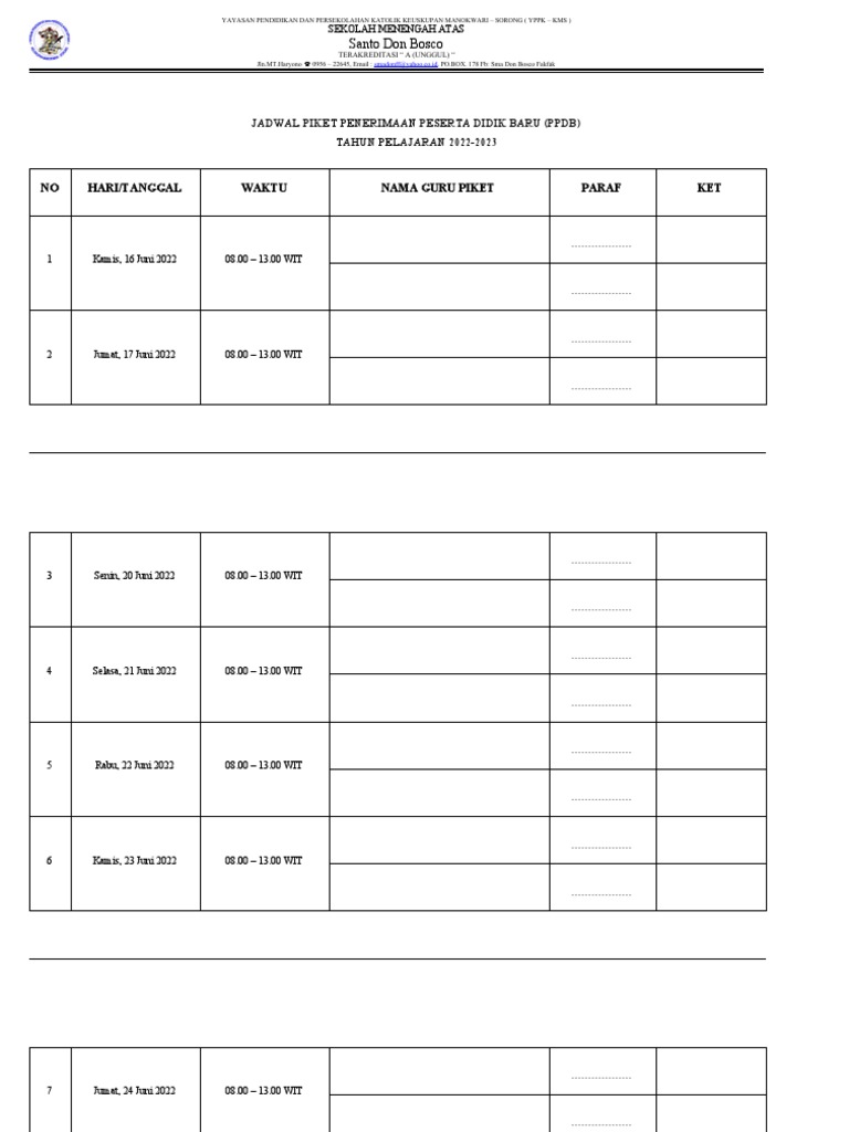 Jadwal Piket PPDB | PDF