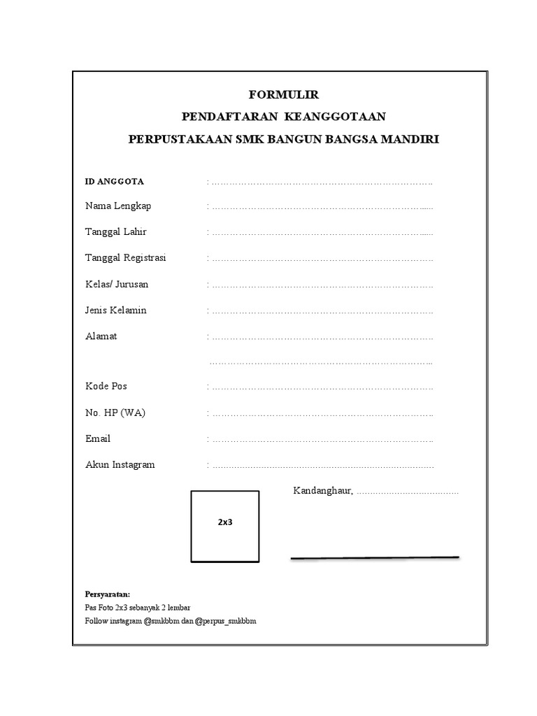 Contoh Formulir Anggota Pdf
