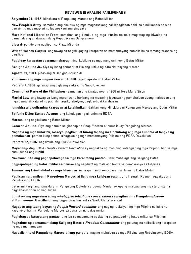 Reviewer in Araling Panlipunan 6 | PDF