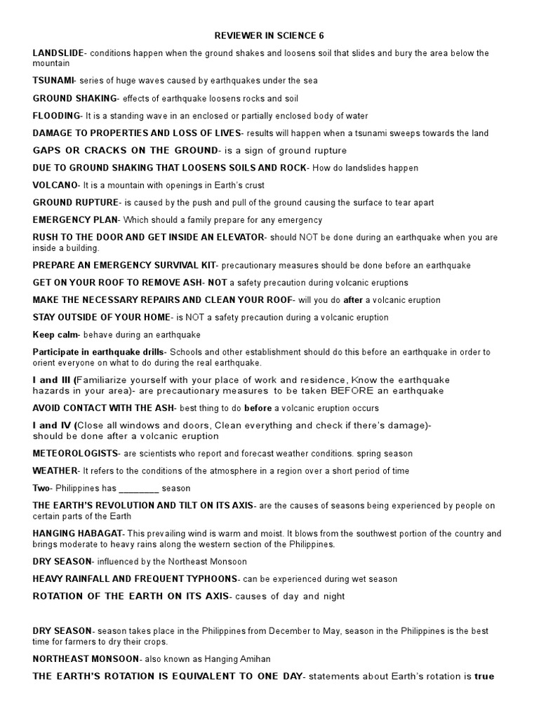 Reviewer in Science 6 | PDF | Earthquakes | Earth