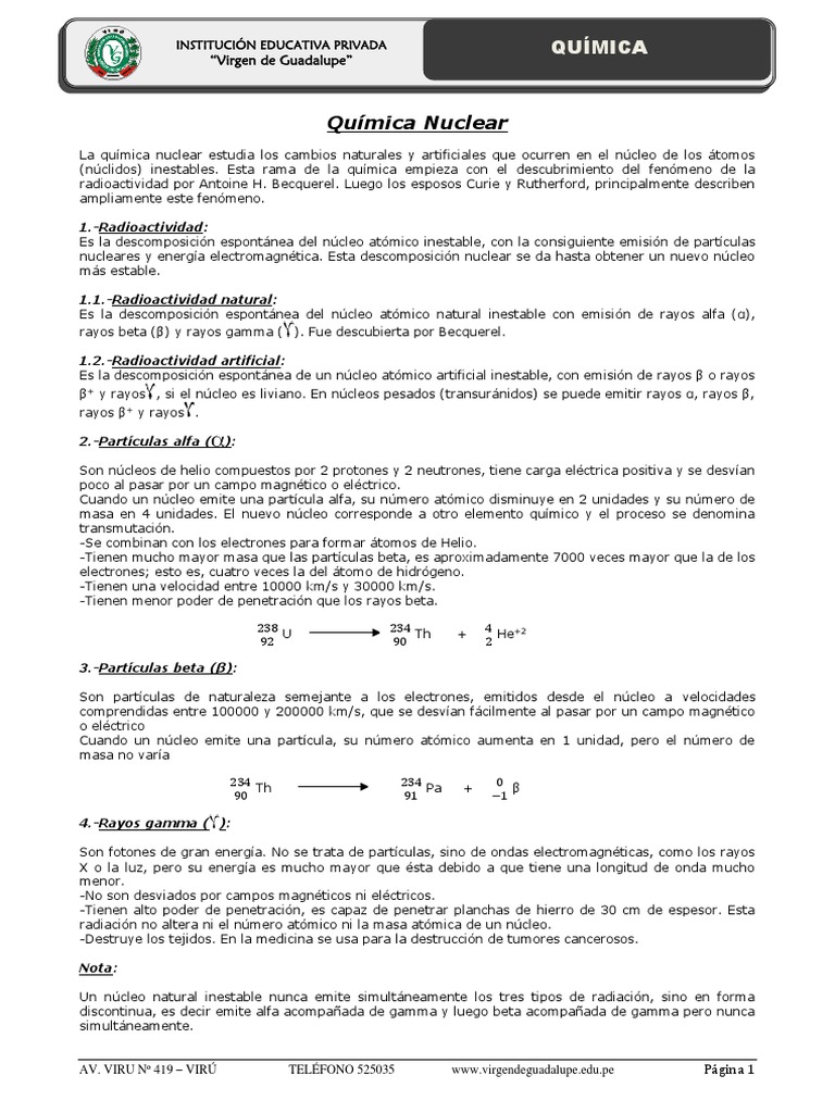 Química Nuclear (1) | PDF | Núcleo atómico | Física nuclear