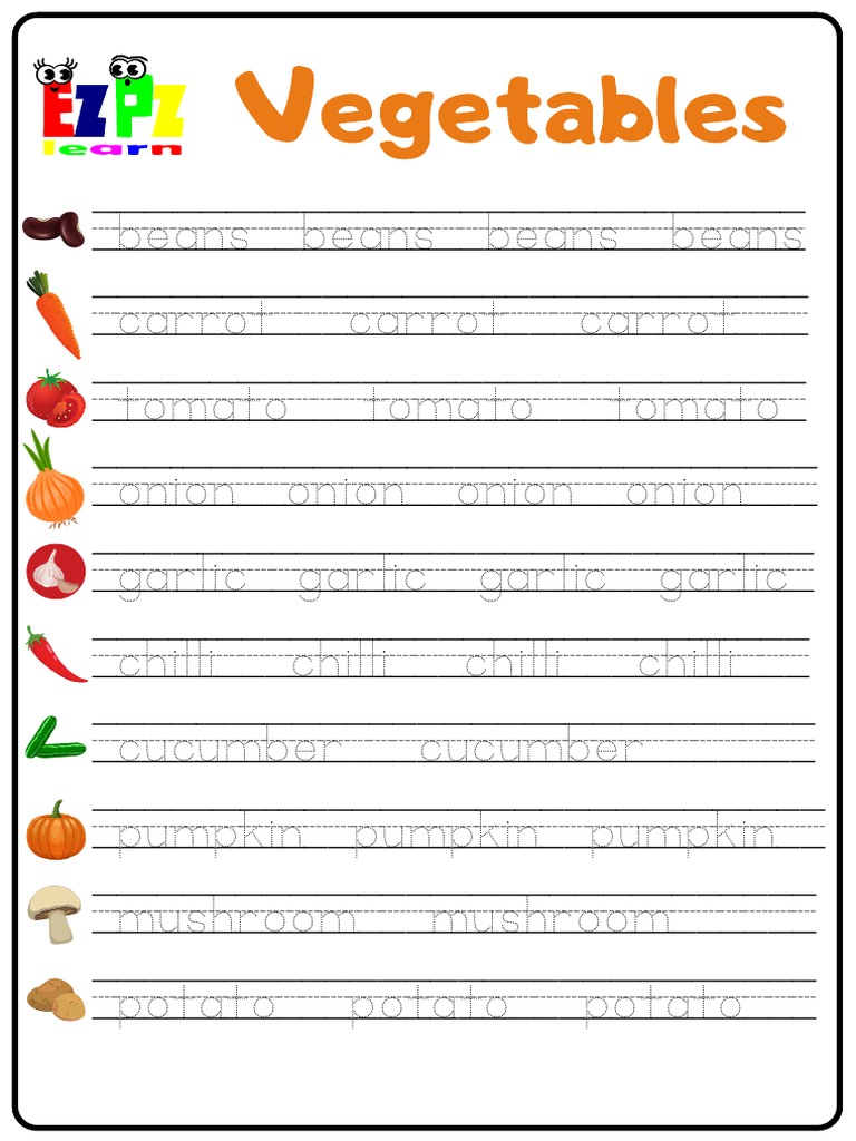 Vegetables Tracing Worksheet 1 | PDF