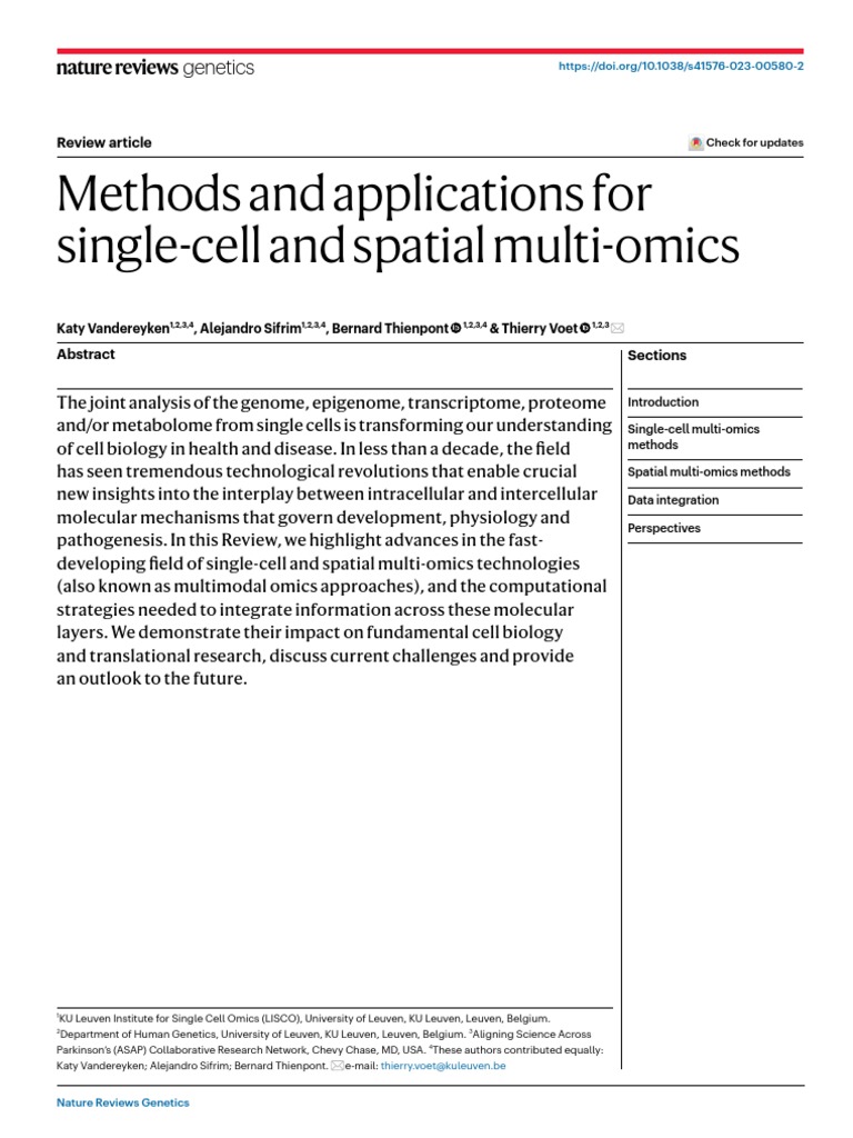 Methods and Applications For Single-Cell and Spatial Multi-Omics | PDF | Dna Sequencing ...