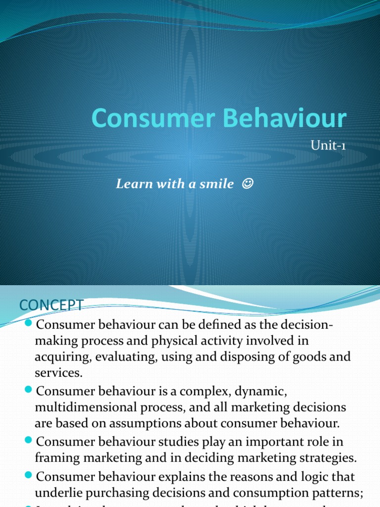 Consumer Behaviour - Unit 1 | PDF | Behavior | Consumer Behaviour