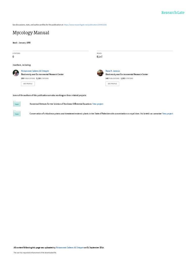 Mycology Manual: Mohammed Saleem Ali Shtayeh Rana M. Jamous | PDF ...