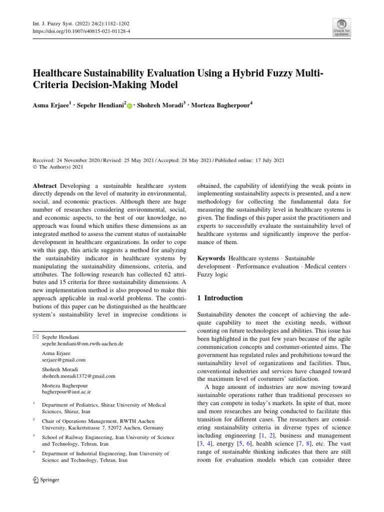 Healthcare Sustainability Evaluation Using A Hybrid Fuzzy Multi-Criteria Decision-Making Model ...