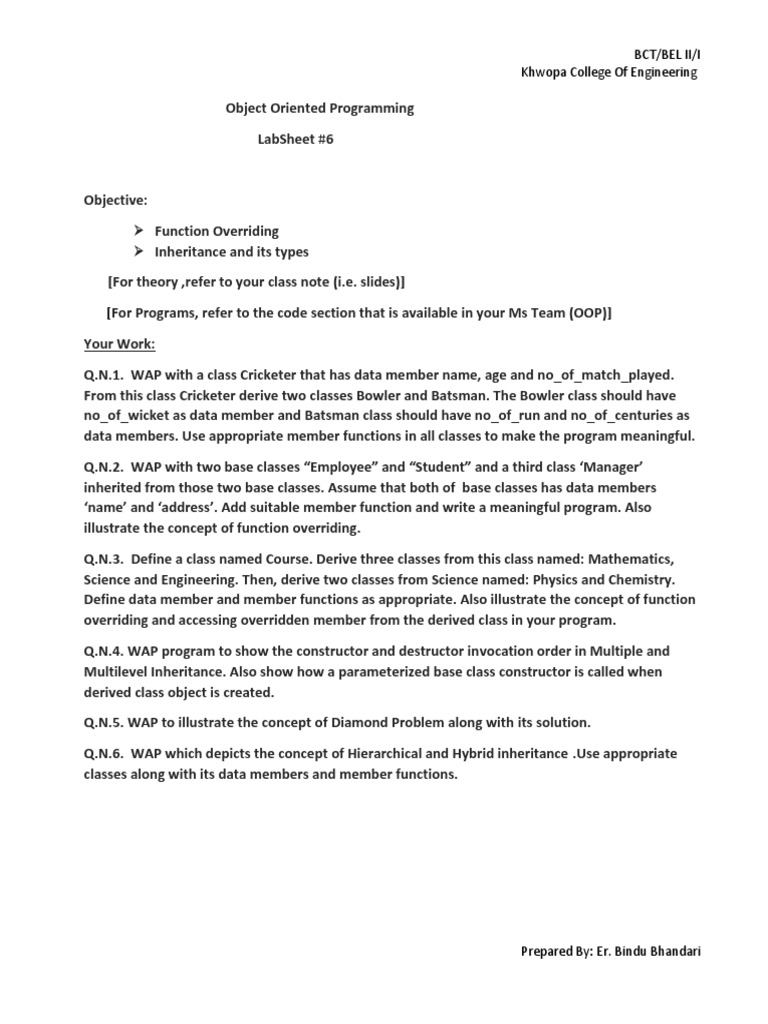 OOP Lab | PDF | Teaching Methods & Materials | Technology & Engineering