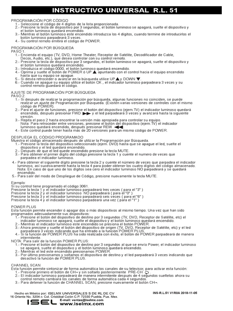 R.L.51-V1R0-2018-11-05 Instructivo | PDF | Control remoto | Diodo ...