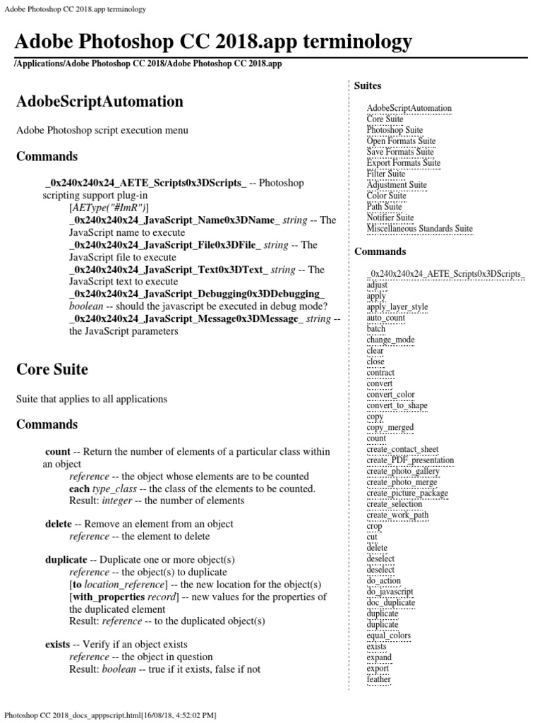 Adobe Photoshop CC 2018.app Terminology 1 | PDF | Adobe Photoshop | Java Script