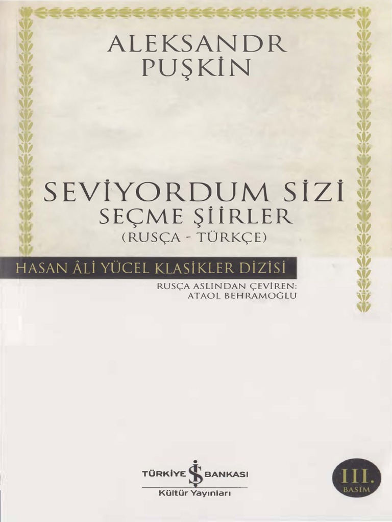 Aleksandr Puşkin Seviyordum Sizi Seçme Şiirler Rusça Türkçe | PDF