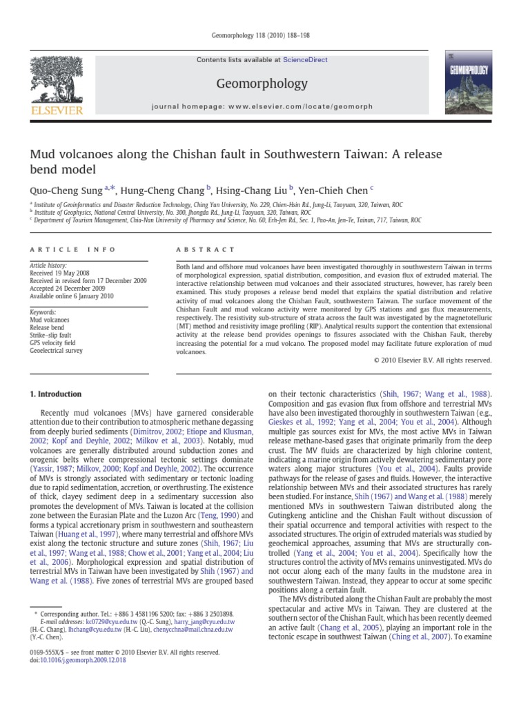 Sung Etal. - 2010 - Geomorphology - Mud Volcanoes Along The Chishan ...